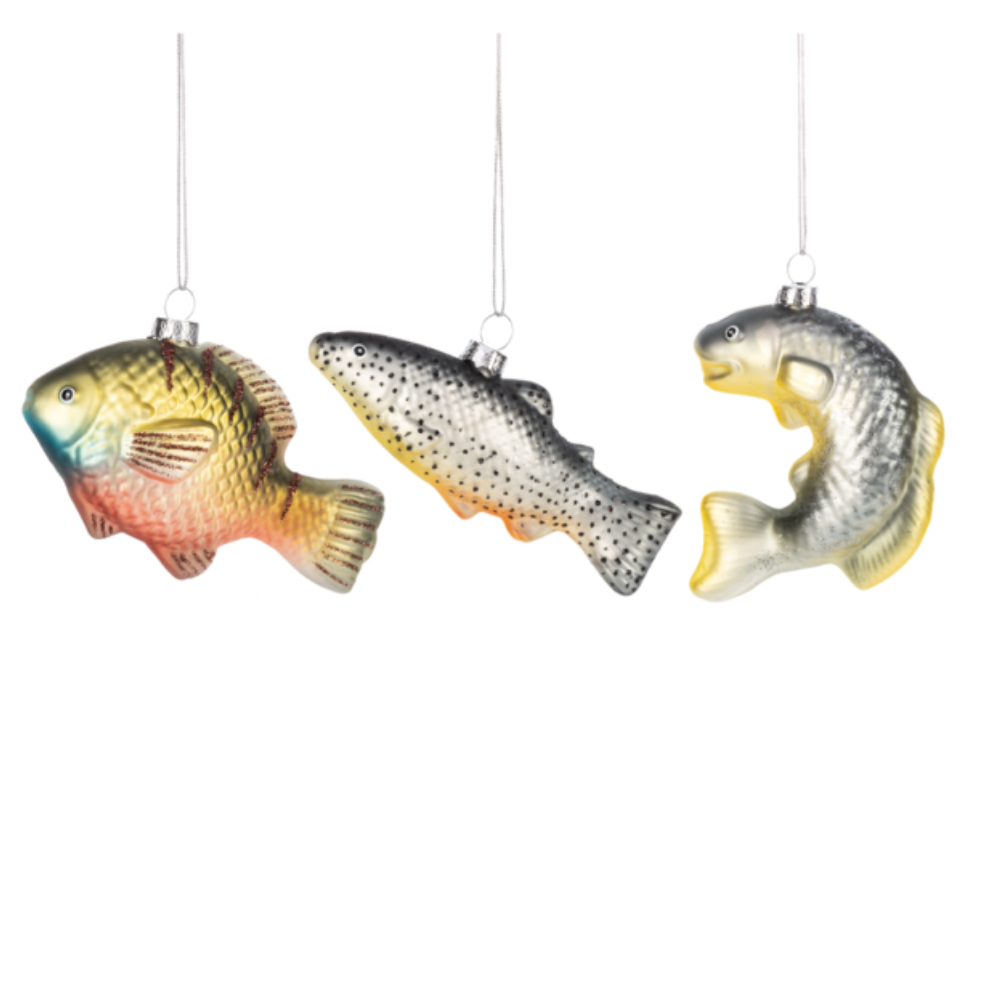Glass Fishing Ornaments | 4 1/4" Hand-Painted Fish Decorations ...